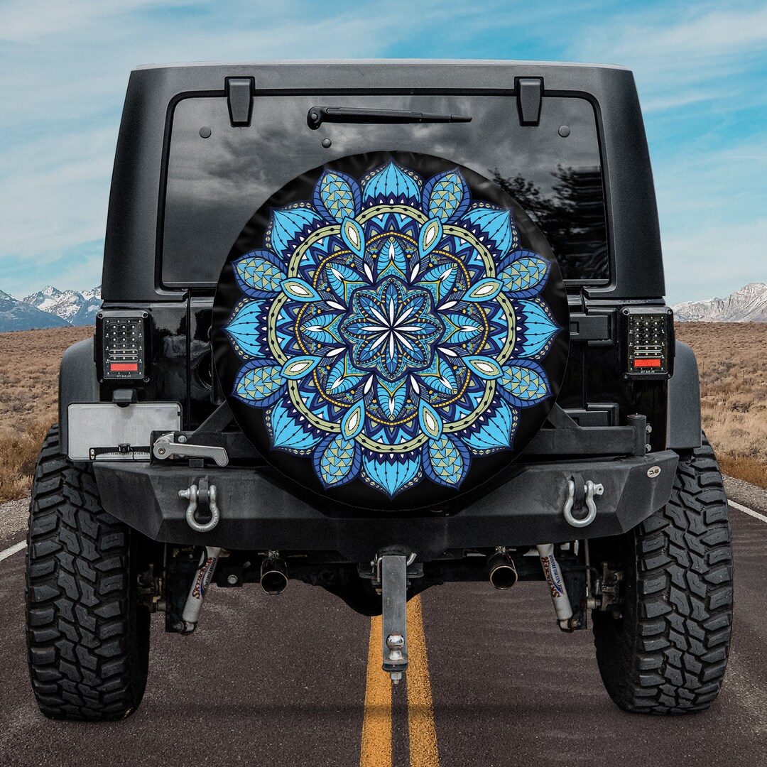 Blue Mandala Spare Tire Cover, Boho Jeep Tire Cover, Car Spare Tire ...