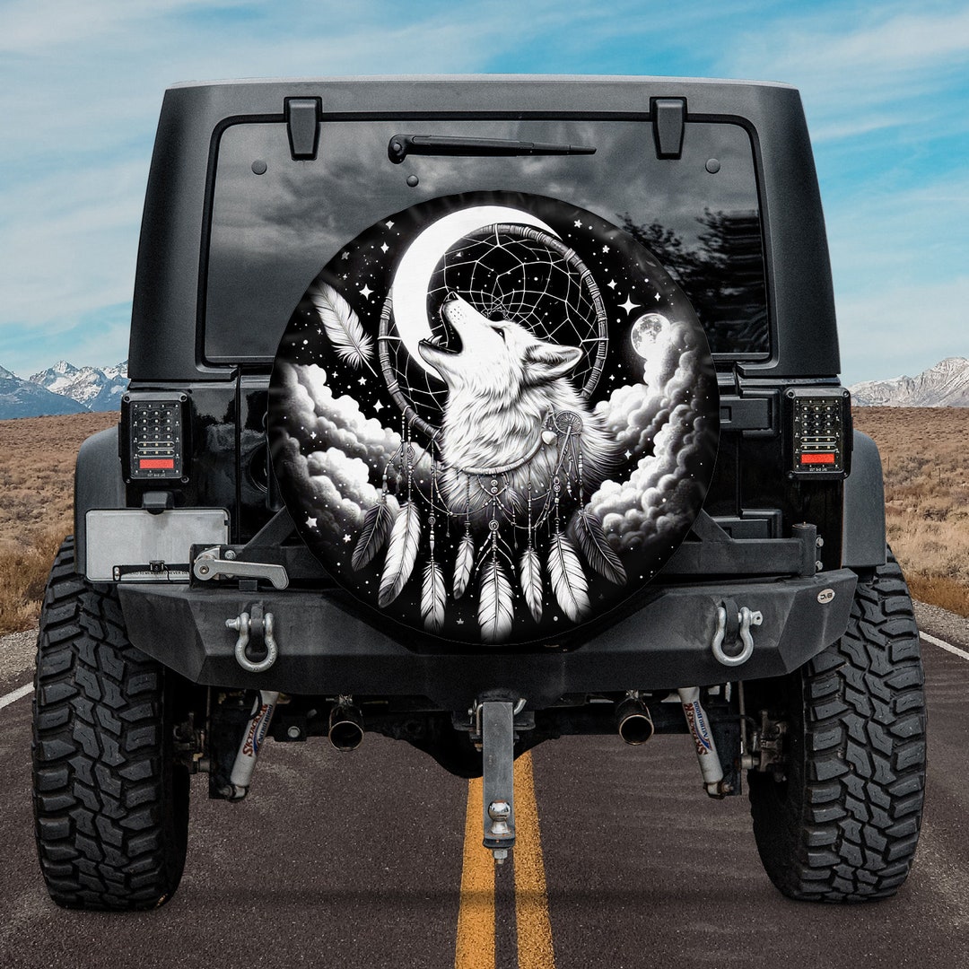 Wolf Dreamcatcher Spare Tire Cover, Custom Tire Cover, Personalized ...