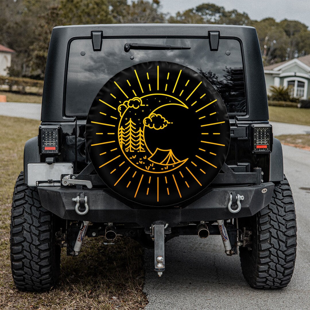 Retro Camping Spare Tire Cover, Camp to the Moon, Retro Circle Night ...