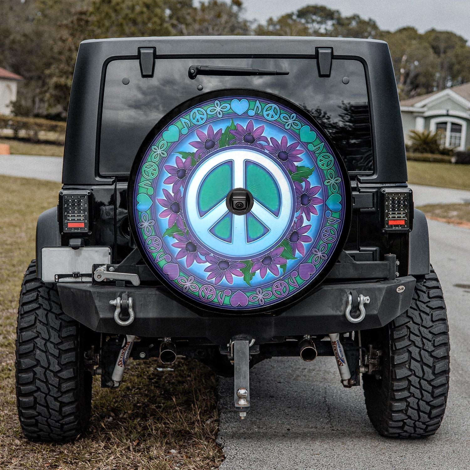 Peace Sign Spare Tire Cover With Or Without Camera Hole, Sunflower Tire ...