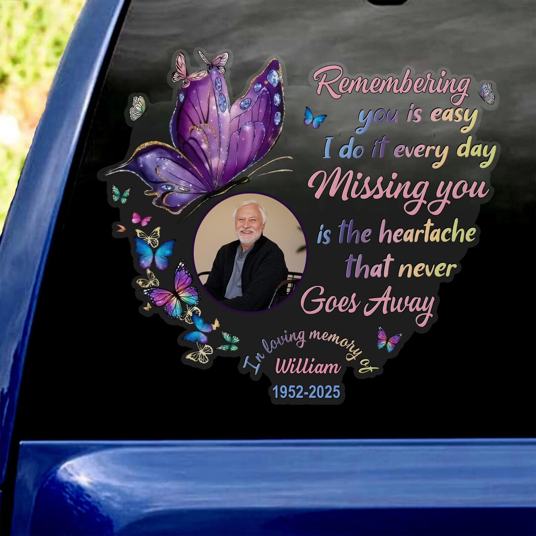 Custom Photo Memorial Decal, in Memory Decal for Car, Angel Wings, in ...