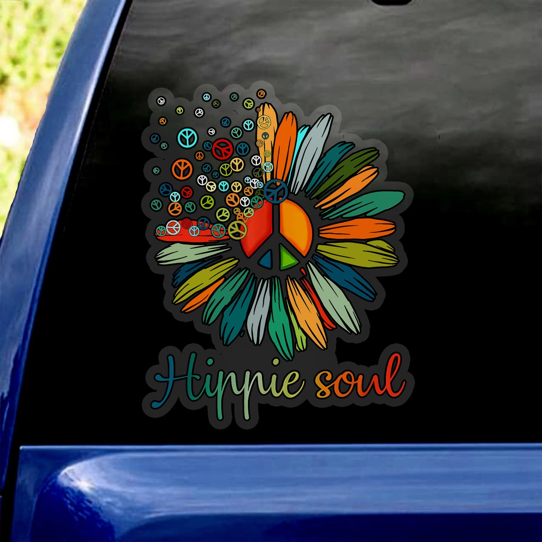 Hippie Soul Flower Power Peace Sign Car Decal, Wildflower Peace Sign ...