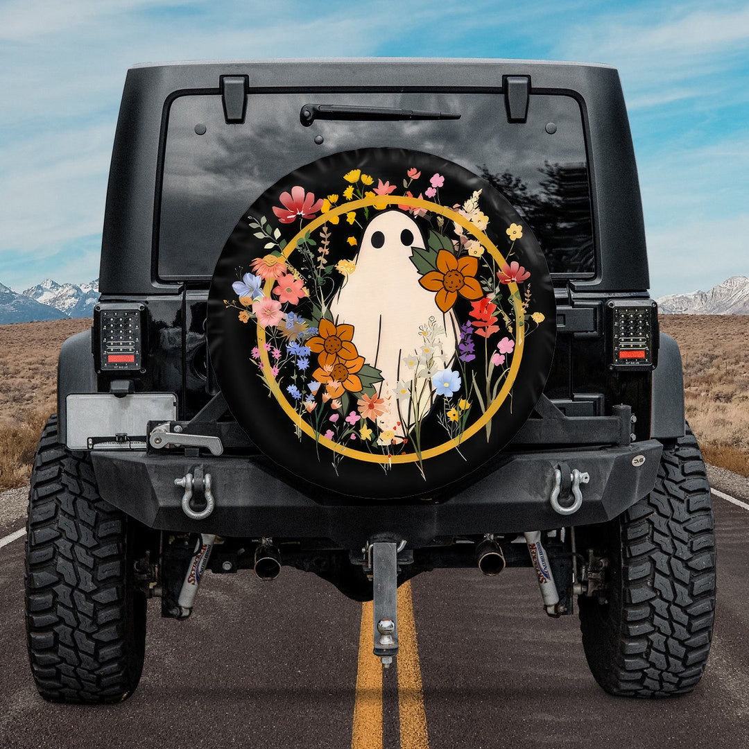 Groovy Wildflower Boo Ghost Spooky Halloween Spare Tire Cover ...
