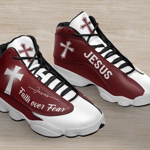 Faith Over Fear Christian Sneakers for Family, Red and White Shoes ...
