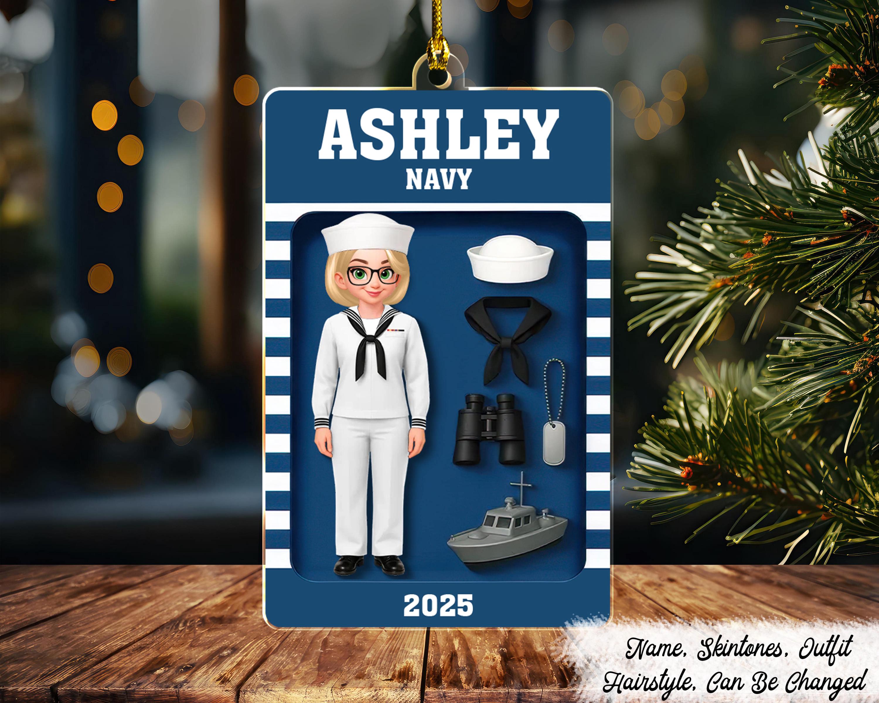 Navy Action Figure 3D Effect, Personalized Acrylic Ornament, Sailor ...