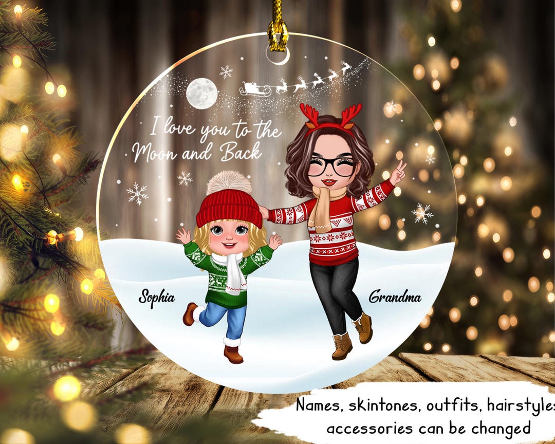 Happy Doll Grandma Grandkid in Snow, Personalized Acrylic Ornament ...