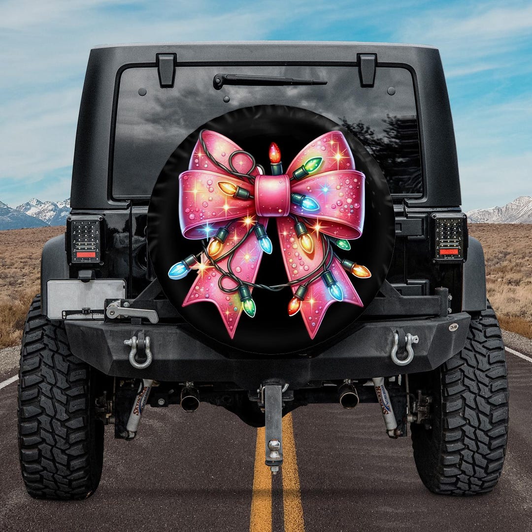 Pink Christmas Coquette Bow Spare Tire Cover, Festive Bow With ...