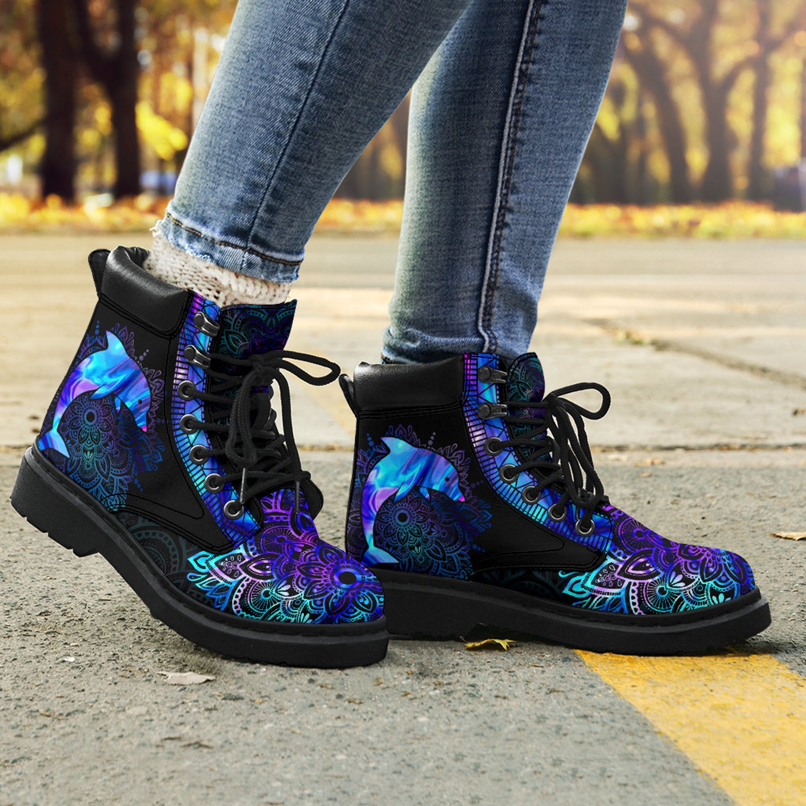 Dolphin Hologram Style All Season Boots Spring Boots Skull - Etsy