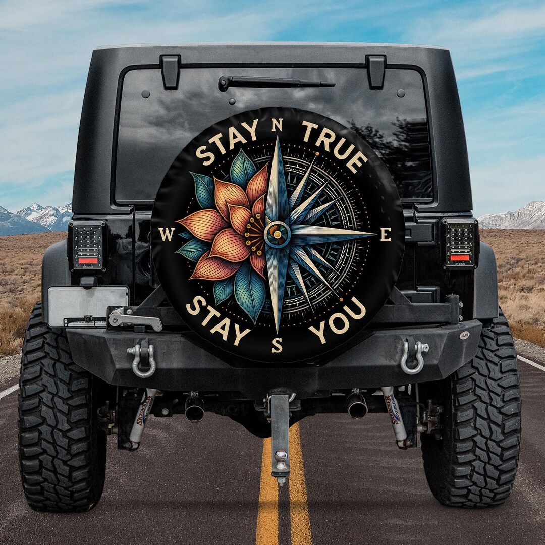 Stay True Stay You Floral Compass Spare Tire Cover, Nautical Compass ...