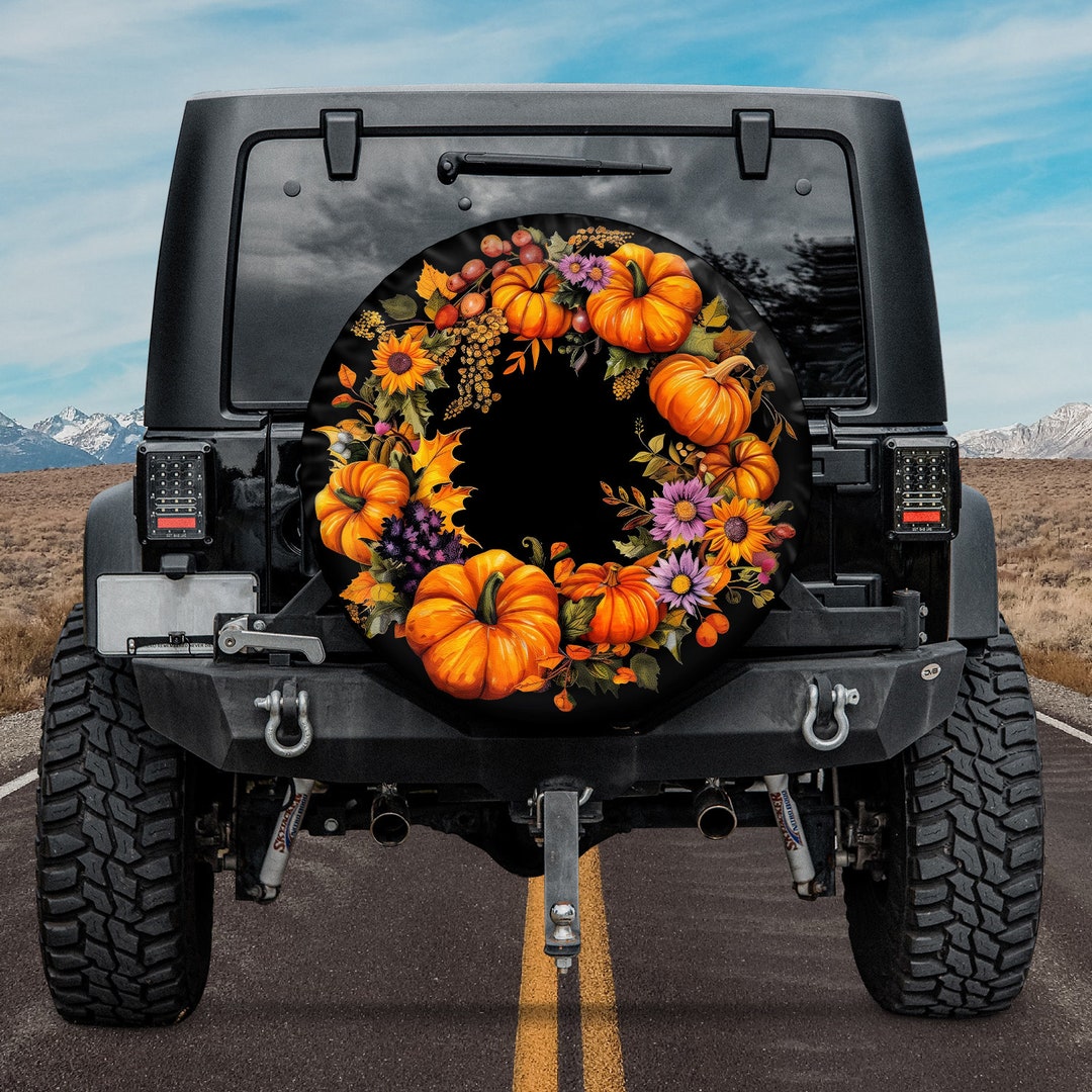 Fall Pumpkin Wreath Spare Tire Cover, Orange Pumpkin Tire Cover ...