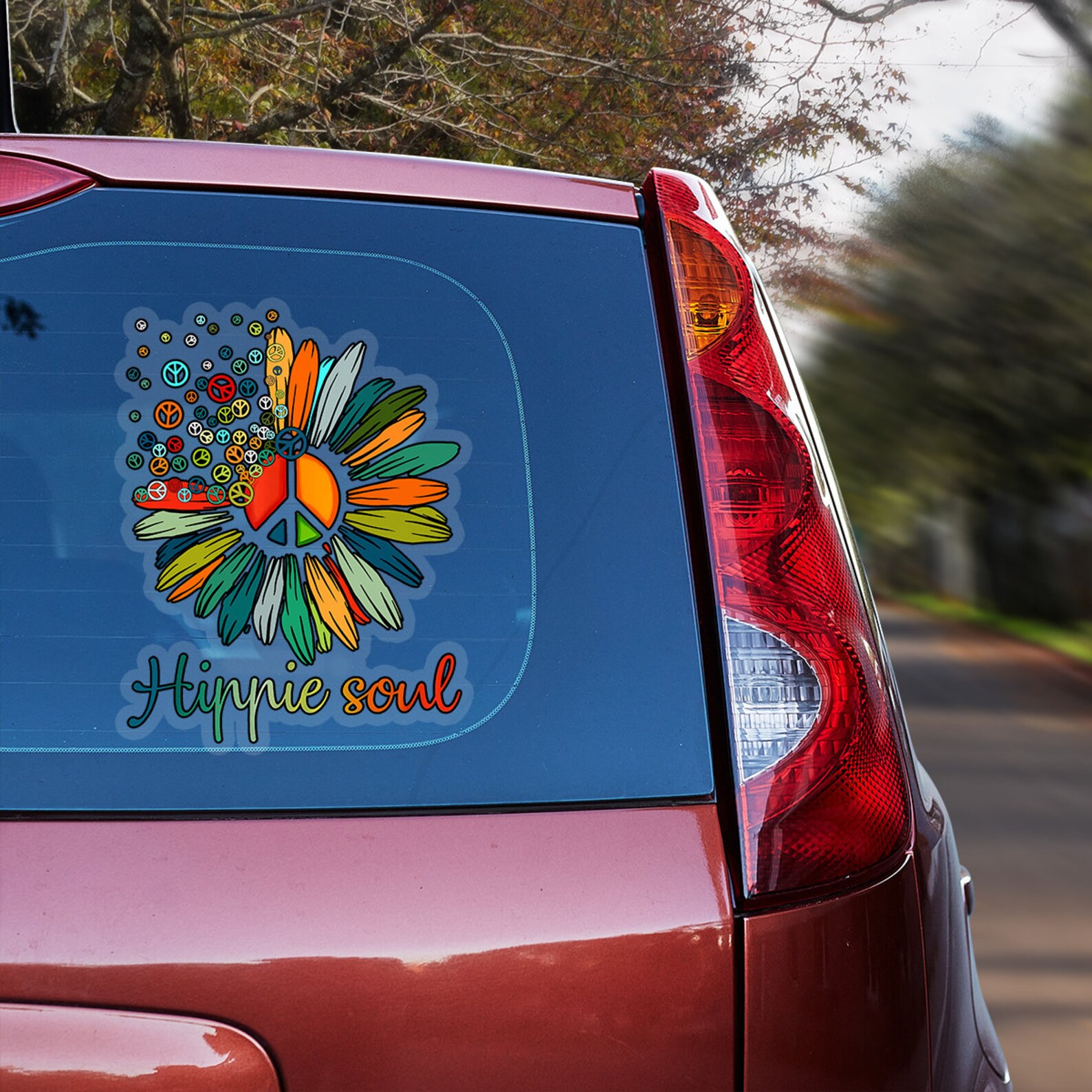 Hippie Soul Flower Power Peace Sign Car Decal, Wildflower Peace Sign ...