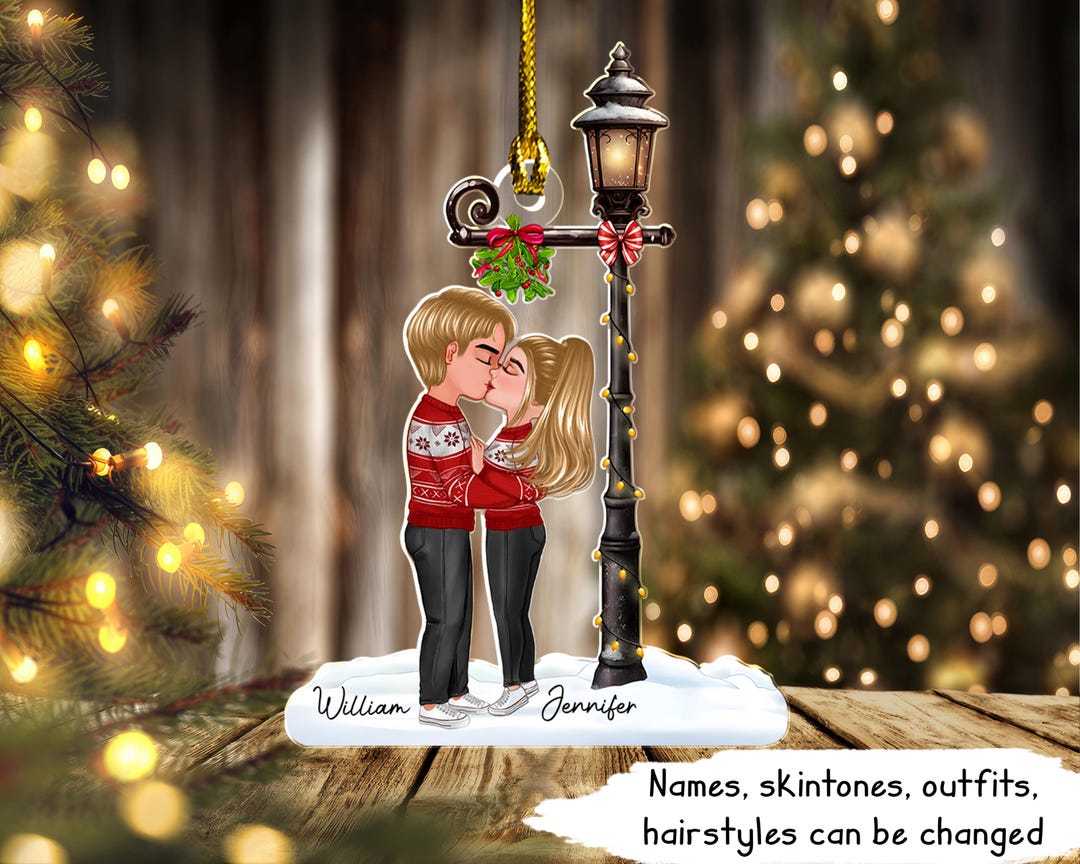 Couple Kissing Under Mistletoe Lamp Post Personalized Acrylic Ornament ...