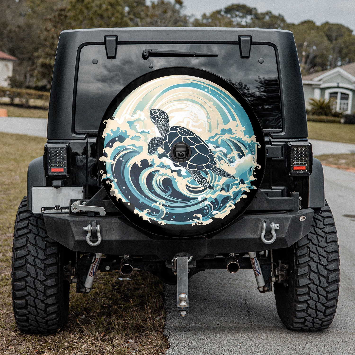 Sea Turtle and Waves Spare Tire Cover, Custom Tire Cover, Personalized ...