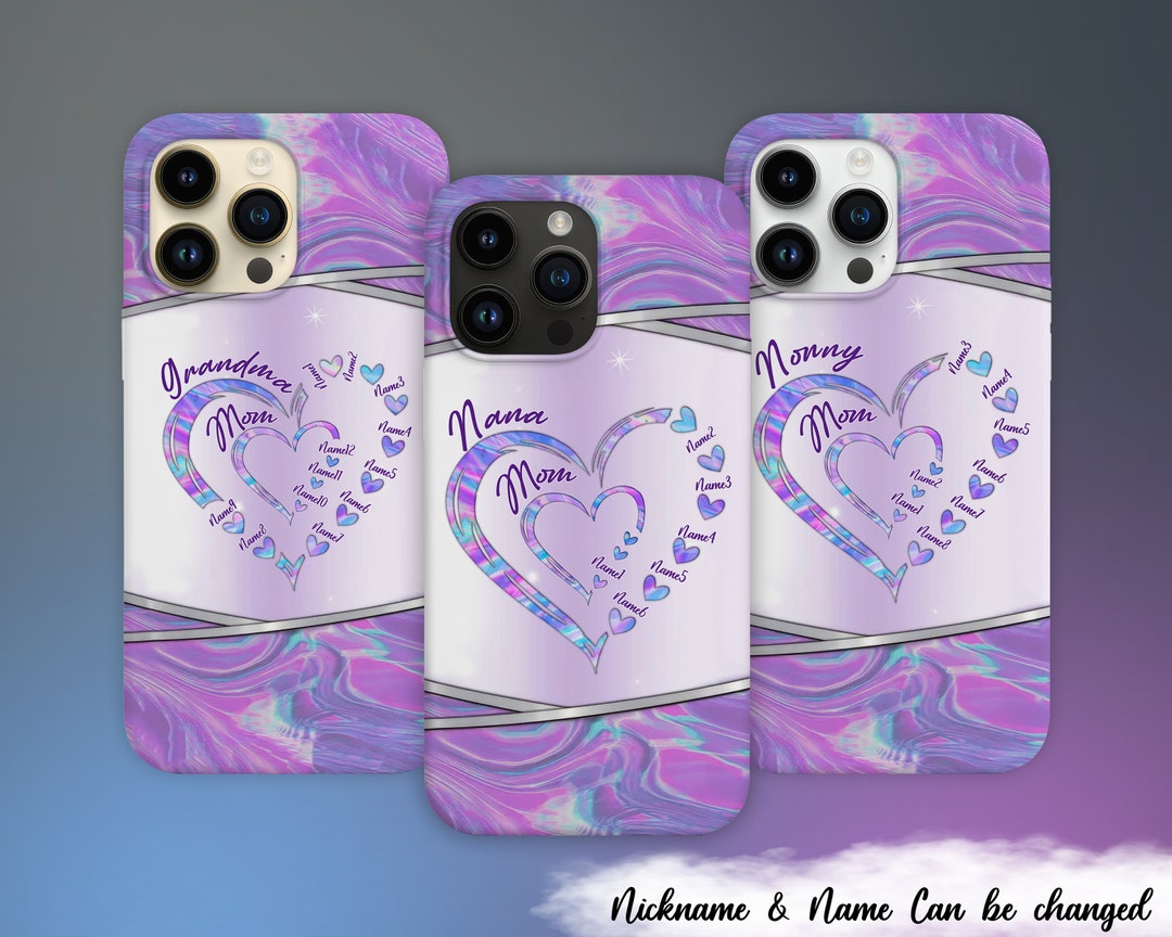 Holographic Grandma Mom Nana Mama Abuela Heart in Heart Personalized ...