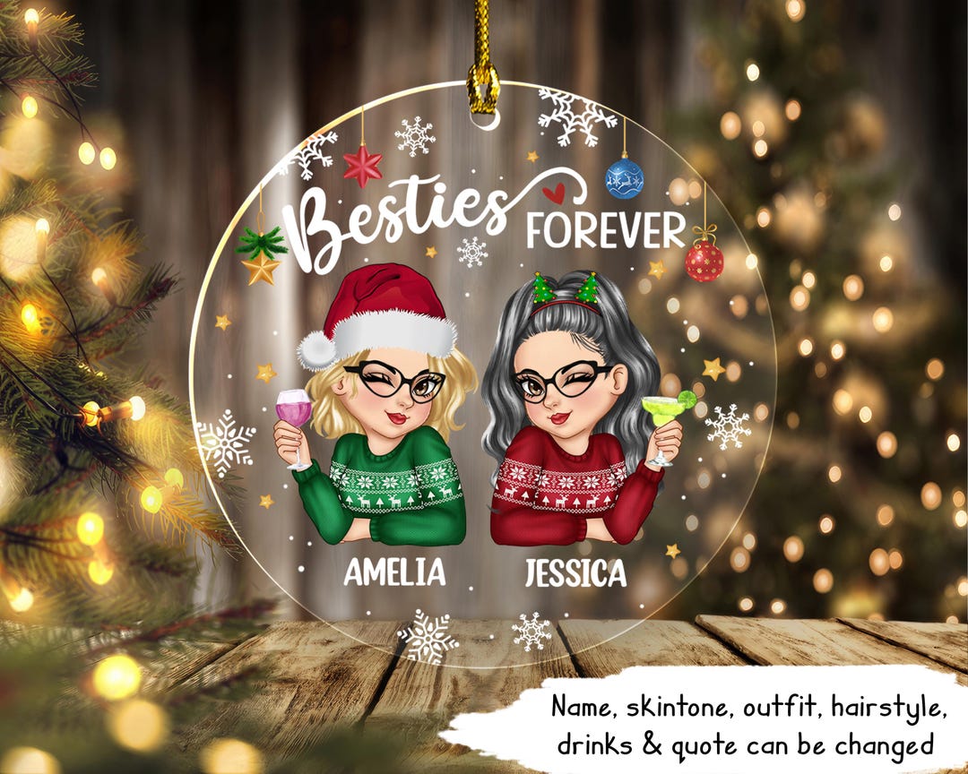 Personalized Besties Forever Acrylic Ornament, Christmas Friends ...