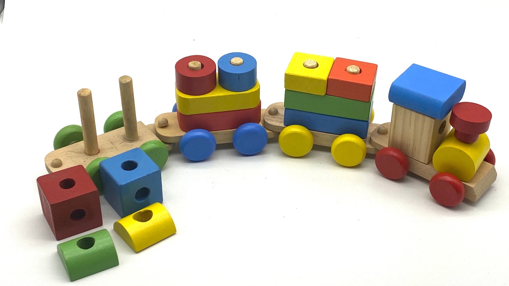 Wooden Train Toy With Puzzle Shapes for Building and - Etsy
