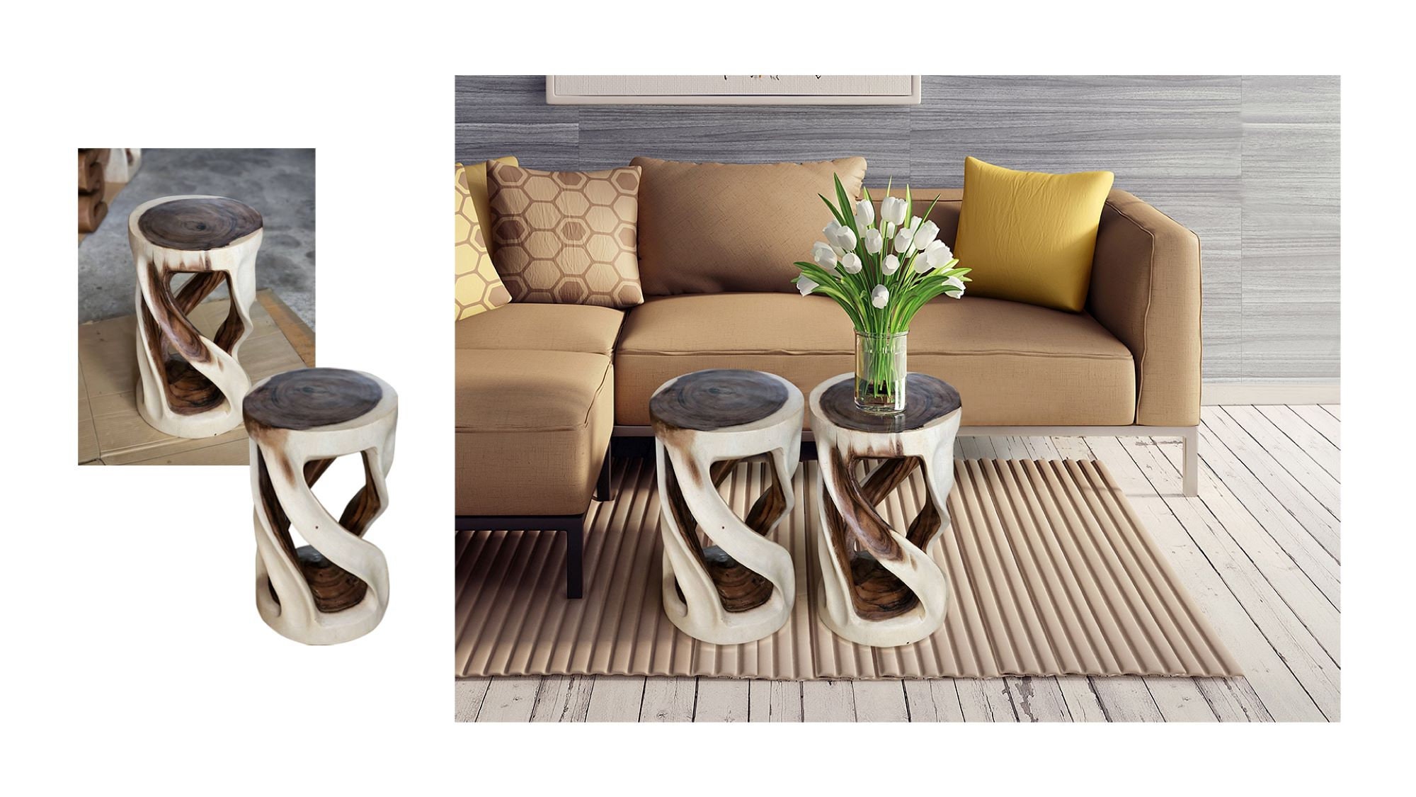 Double Twist Vine Stool Side Table Acacia Wood Side Table/corner Table ...