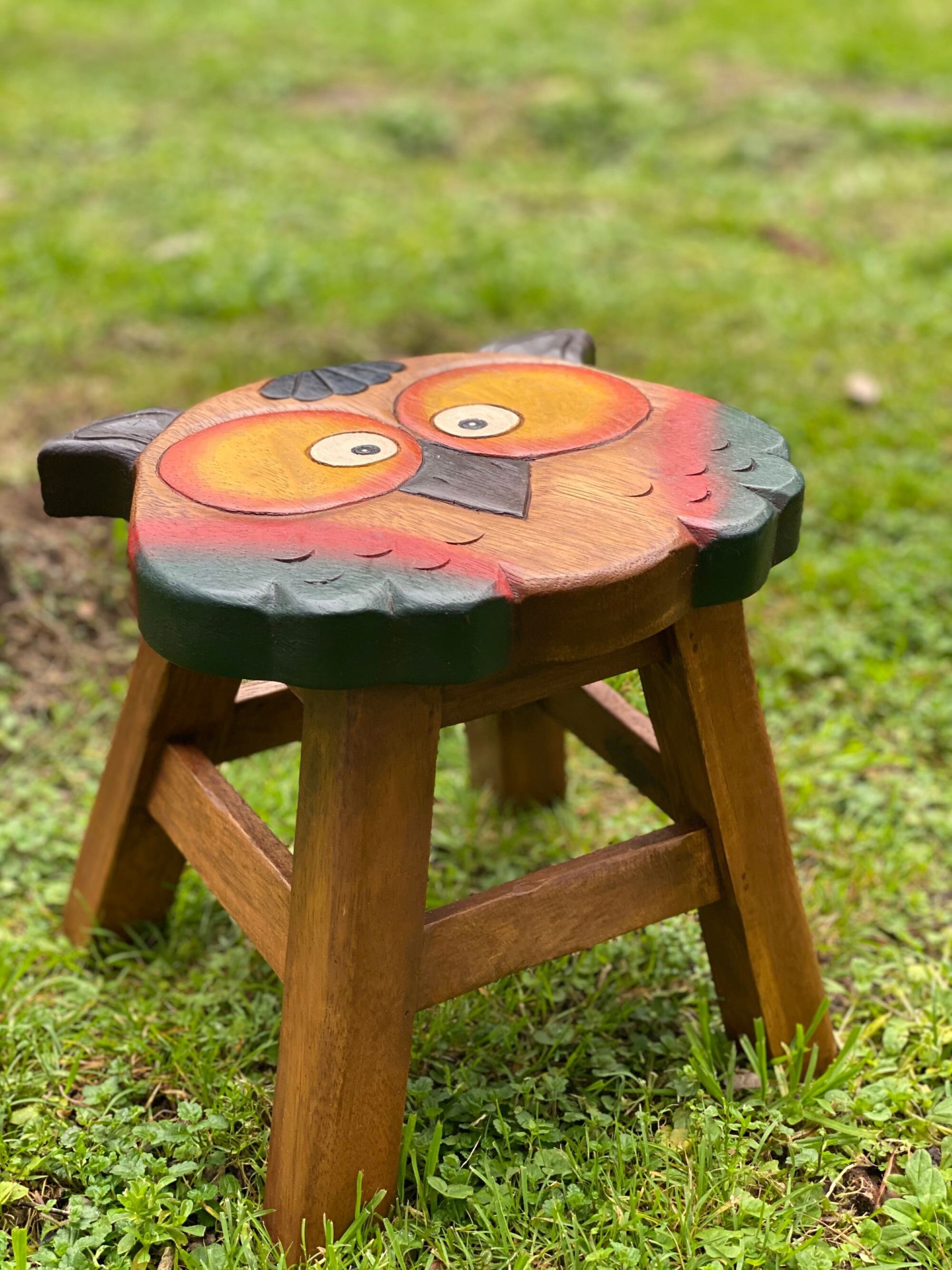 Hand Carved Children's Chair Stool Wooden OWL Theme - Etsy Australia