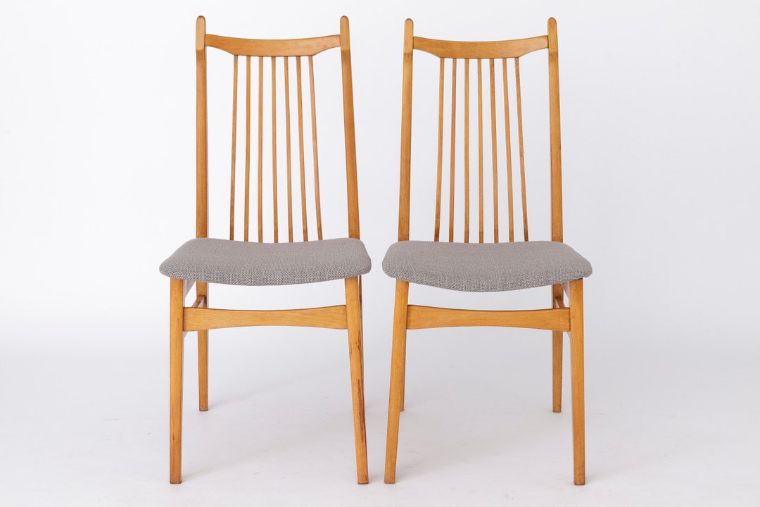 Midcentury German Chairs – Vintage Beechwood With Gray Upholstery, Set ...