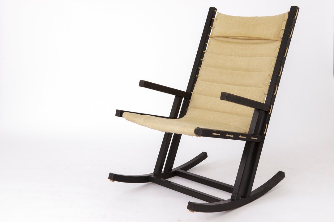 1960s Minimalistic Rocking Chair by Casala – Black Beech & Beige Cotton ...