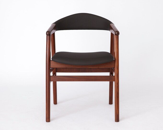 Midcentury Unique Desk Chair – Teak Frame, Newly Upholstered Black Skai, Excellent Condition - Etsy