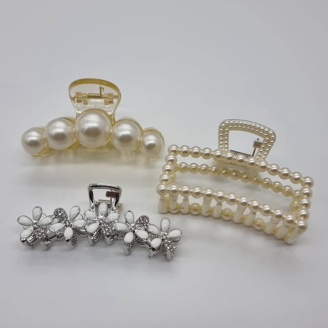 Small Pearl Claw Clips, Hair Claws, Hair Accessories, Metal Flower Claw ...
