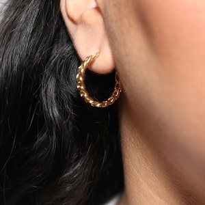 Gold Chain Link Hoops, Curb Link, Gold Link Hoops, 18k Gold Plated ...