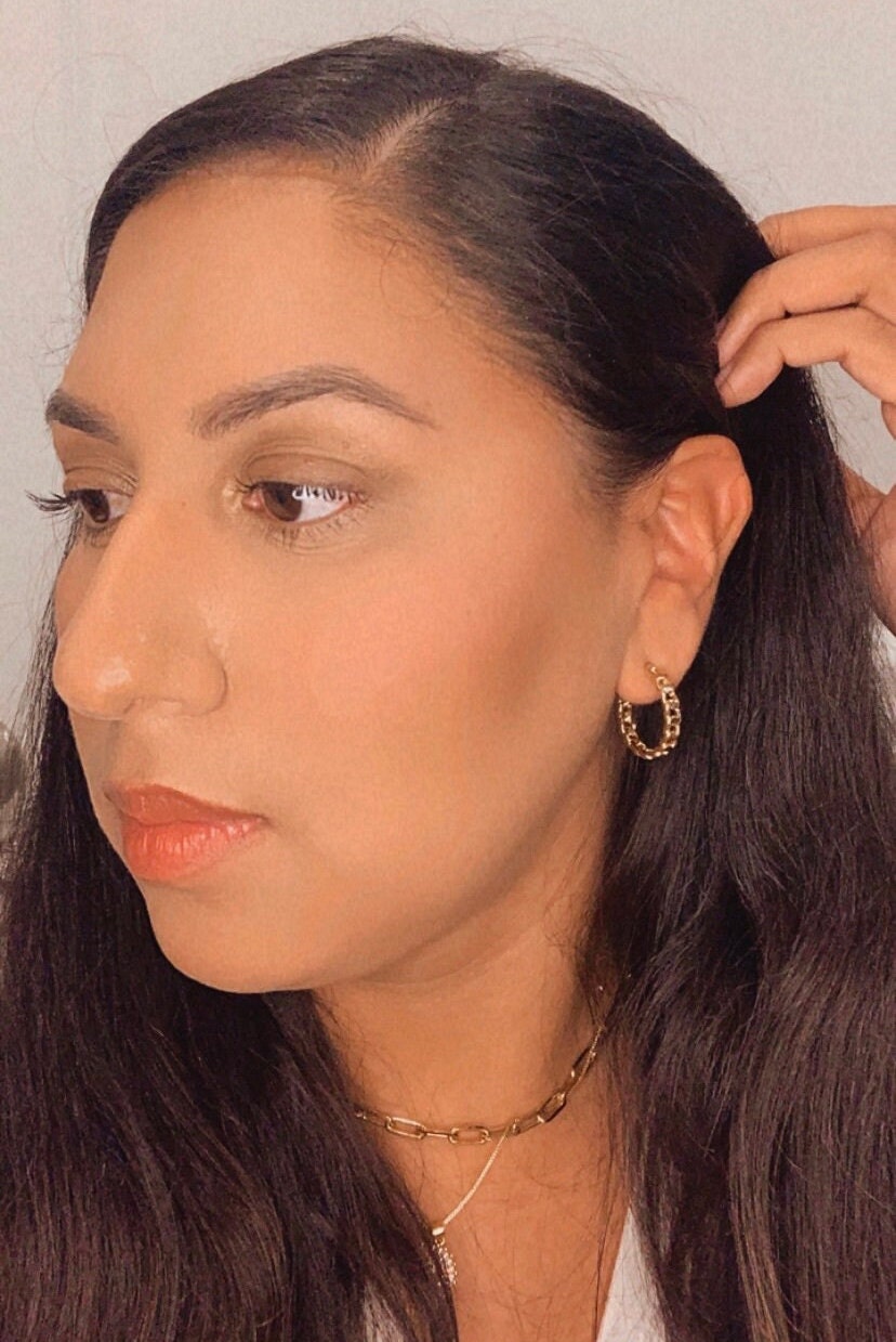 Gold Chain Link Hoops, Curb Link, Gold Link Hoops, 18k Gold Plated ...