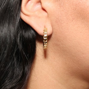 Gold Chain Link Hoops, Curb Link, Gold Link Hoops, 18k Gold Plated ...