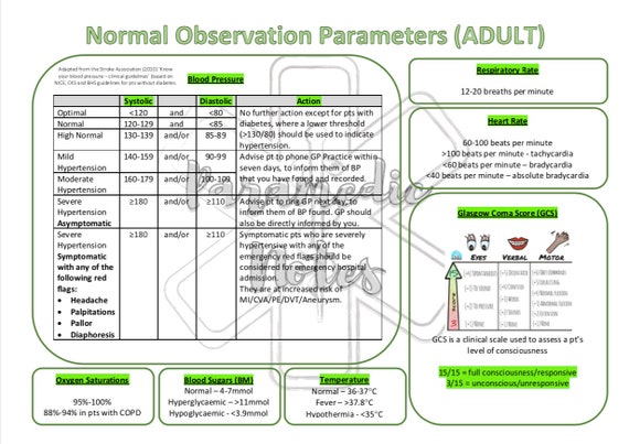 Normal Observation Parameters Adult - Etsy