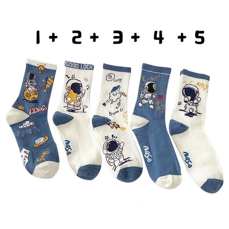 Ins Space Astronaut Cartoon Socks Printing Lovely Long Socks - Etsy