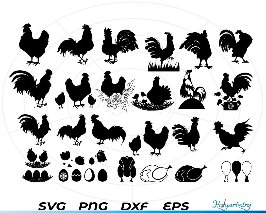 Chicken SVG, Chicken Clipart, Rooster Cut Files, Hen Silhouette ...