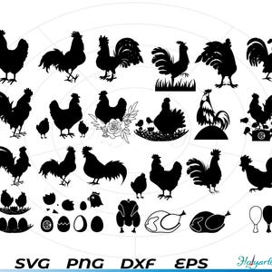 Chicken SVG, Chicken Clipart, Rooster Cut Files, Hen Silhouette ...