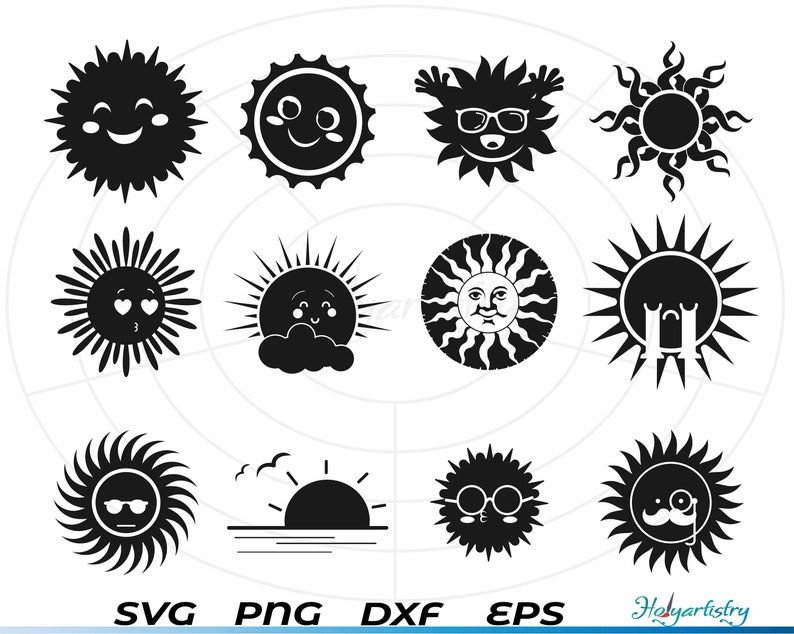 Summer Sun Svg Bundle. Sunshine Svg. Sun Ocean and Sun Cloud SVG. Cute ...