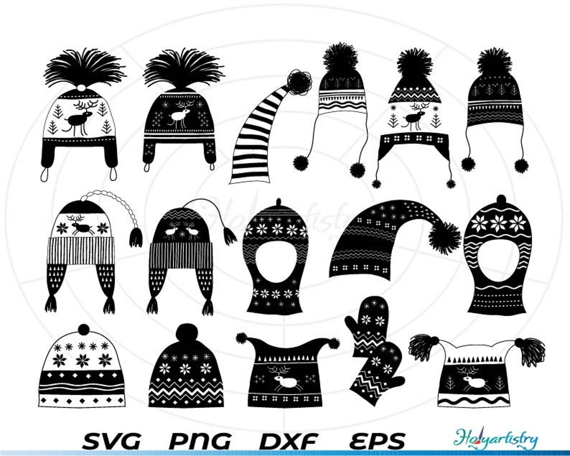 Winter Hat Svg Bundle, Winter Hats Clipart, Warm Scarf Svg, Vector ...