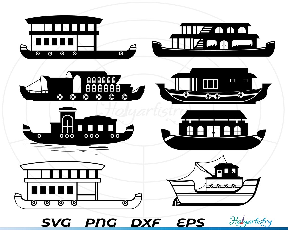 Houseboat SVG, Boat House Svg, House Boat Svg, Kerala Boat Svg, Clipart ...