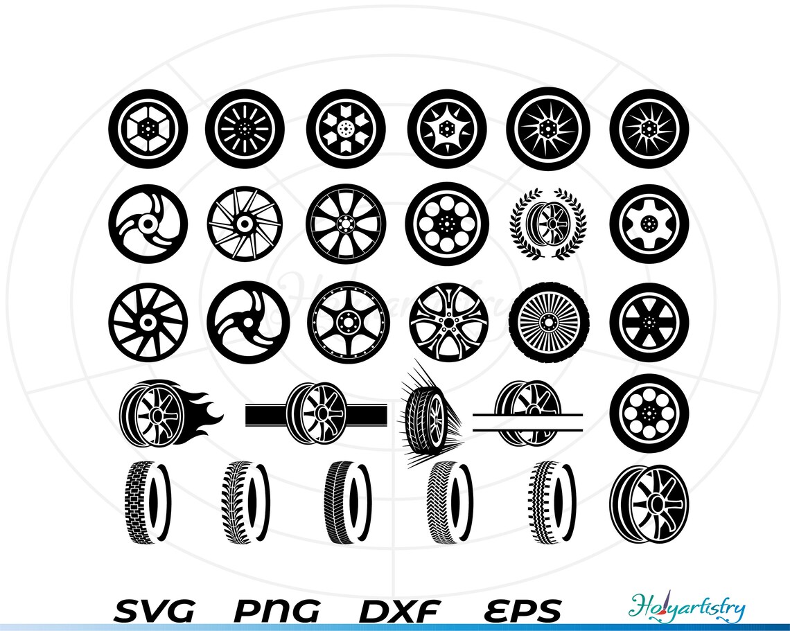 Tires SVG Bundle, Car Tires Svg File for Cricut, Wheels Design Element ...