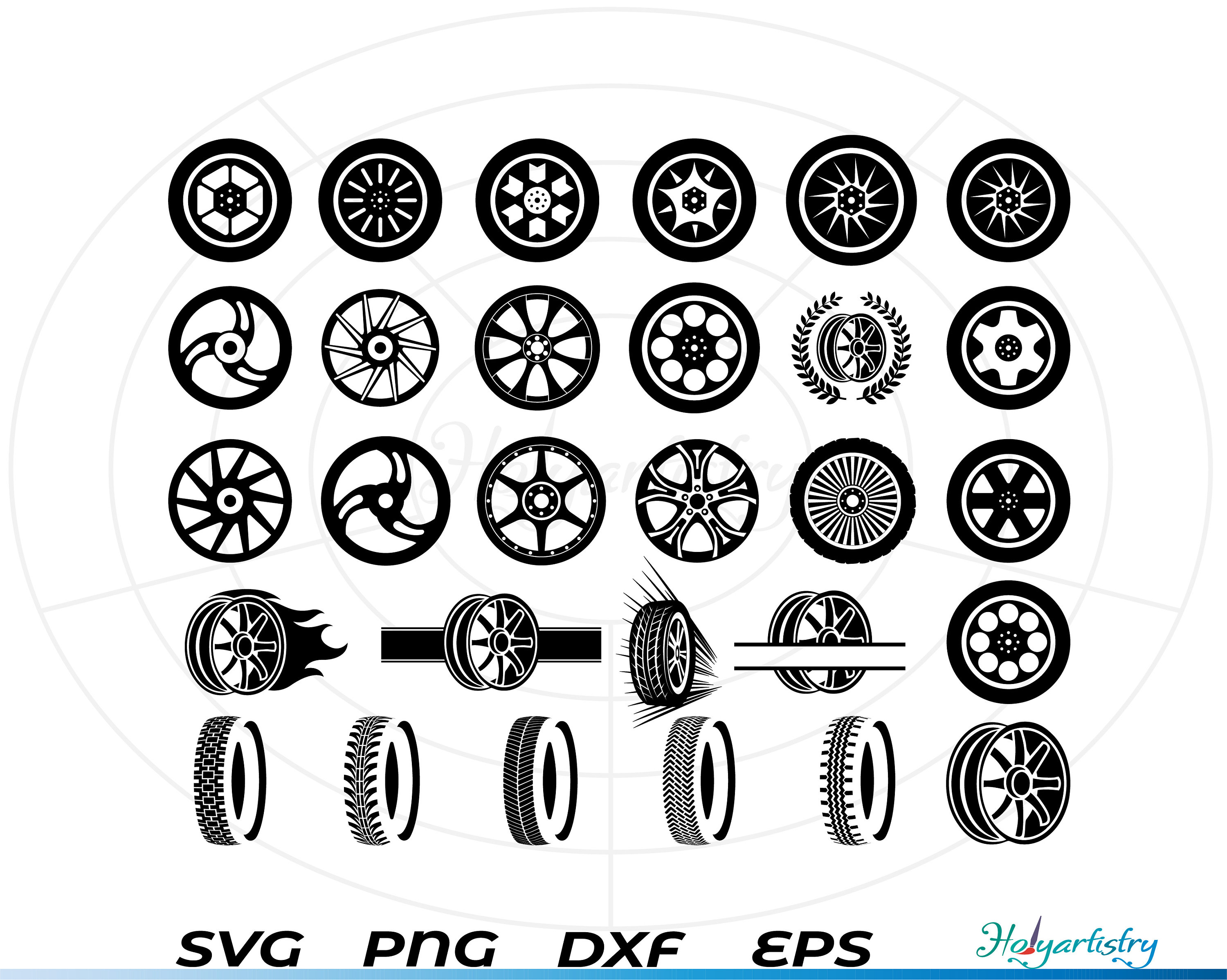 Tires SVG Bundle, Car Tires Svg File for Cricut, Wheels Design Element ...