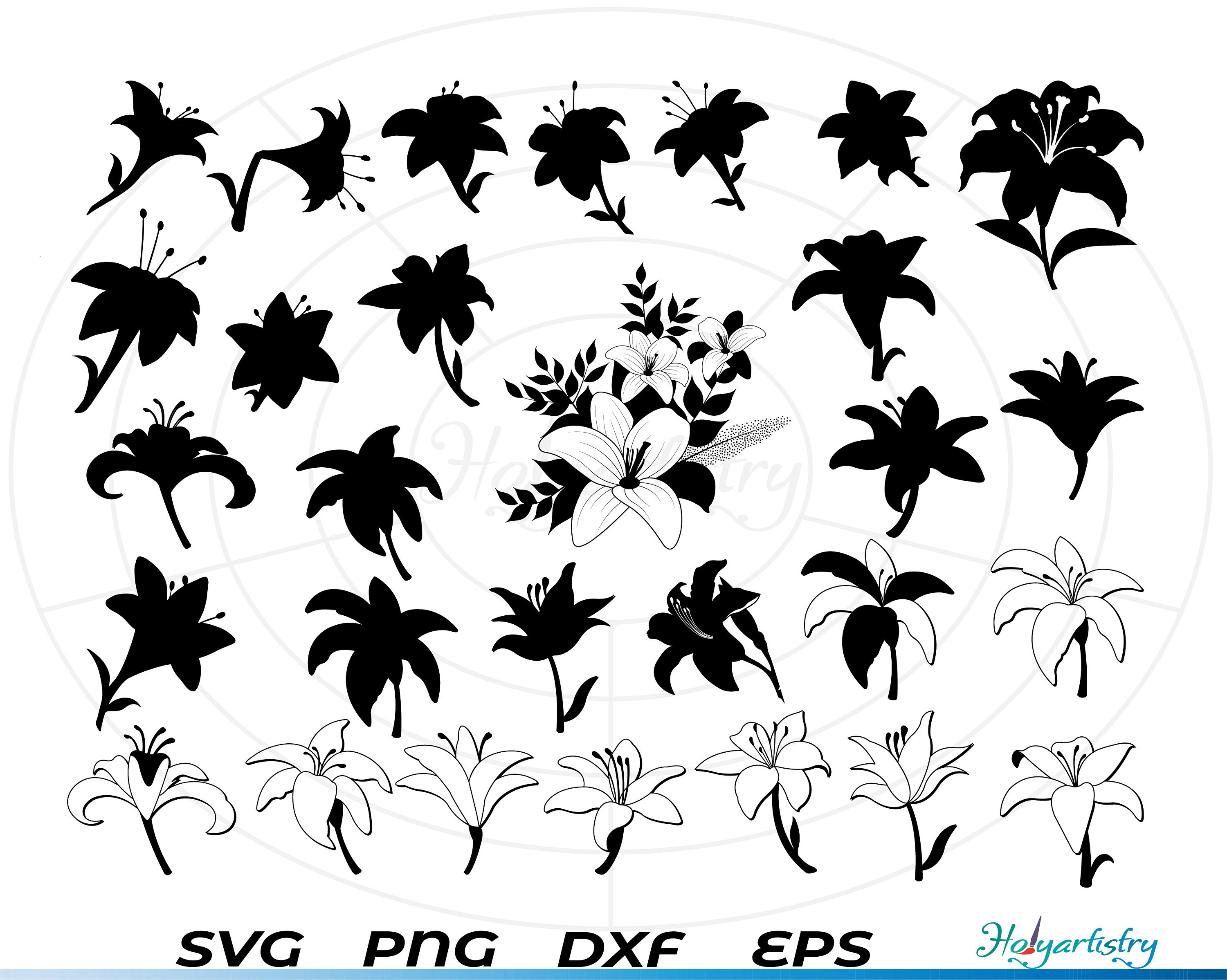 Lily Flower Svg, Lily Easter Bundle, Lily Svg, Hand Drawn Lily , Flwer ...