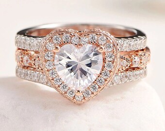 Rose Wedding Ring Set - Etsy