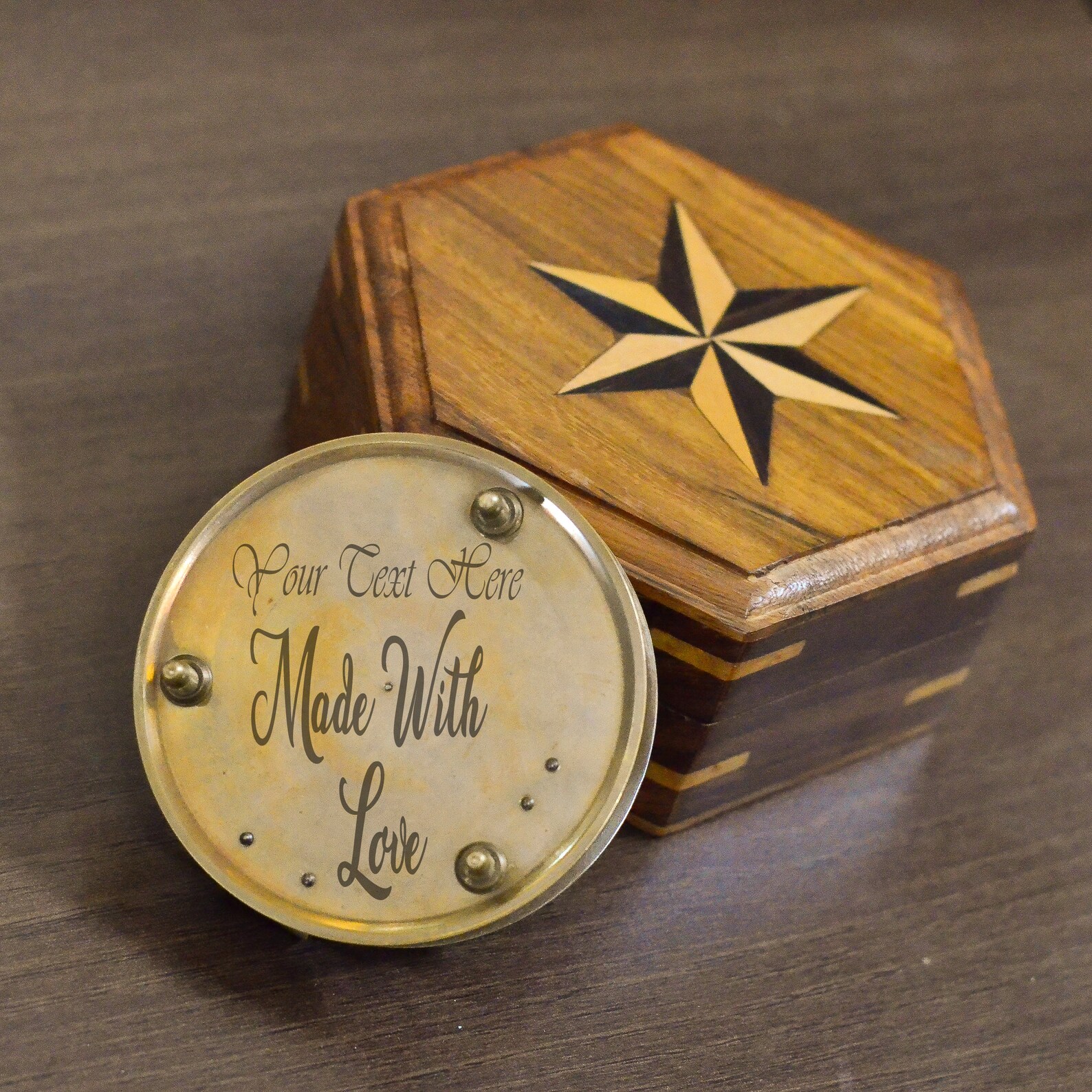 Engraved Personalized Compass With Wooden Box, Navy Gift, Office Gift ...
