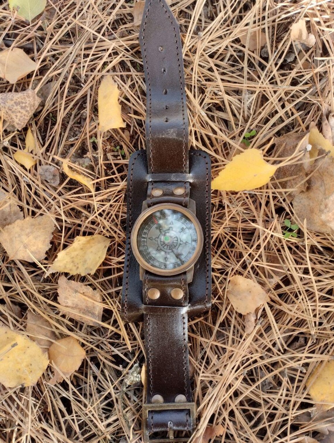 Leather Strap Steampunk Wrist Brass and Leather Compass Watch, Perfect ...