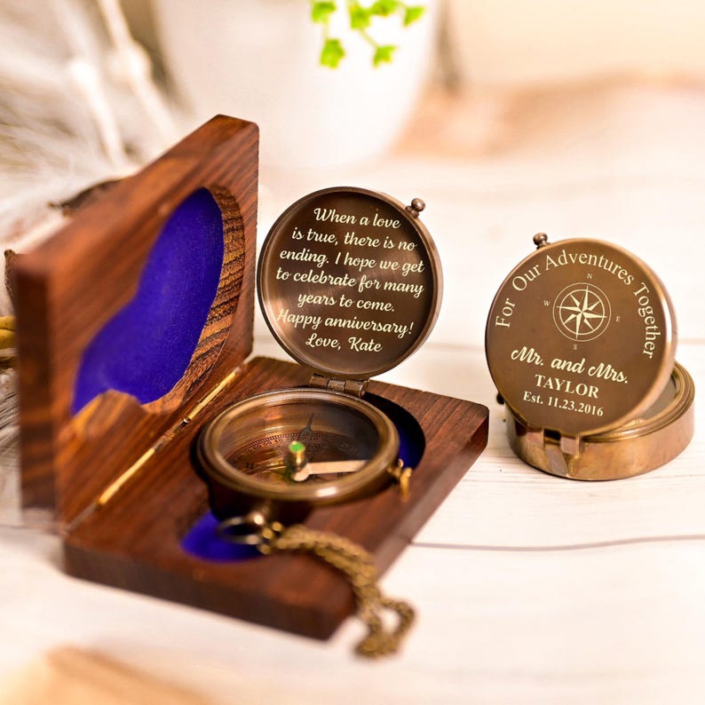 Photo Engraved Compass Personalized Couple Gift, Groomsmen Proposal ...