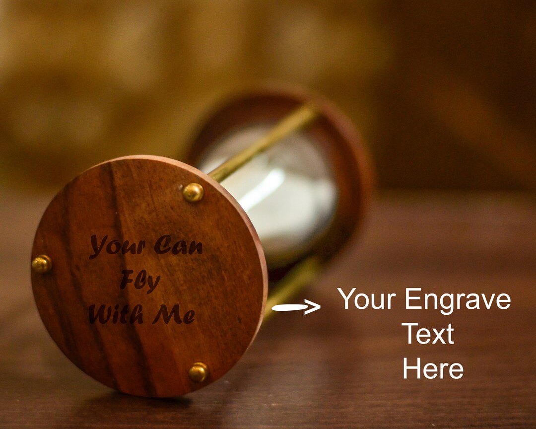 Engraved Solid Brass and Wood Hour Glass Sand Timer/ Engraved Hour ...