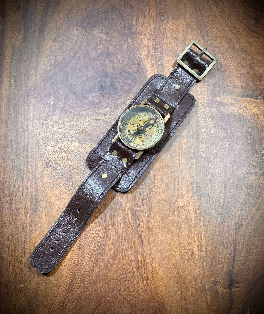 Leather Strap Steampunk Wrist Watch Brass and Leather Compass Bracelet ...