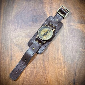 Leather Strap Steampunk Wrist Brass and Leather Compass Watch, Perfect ...