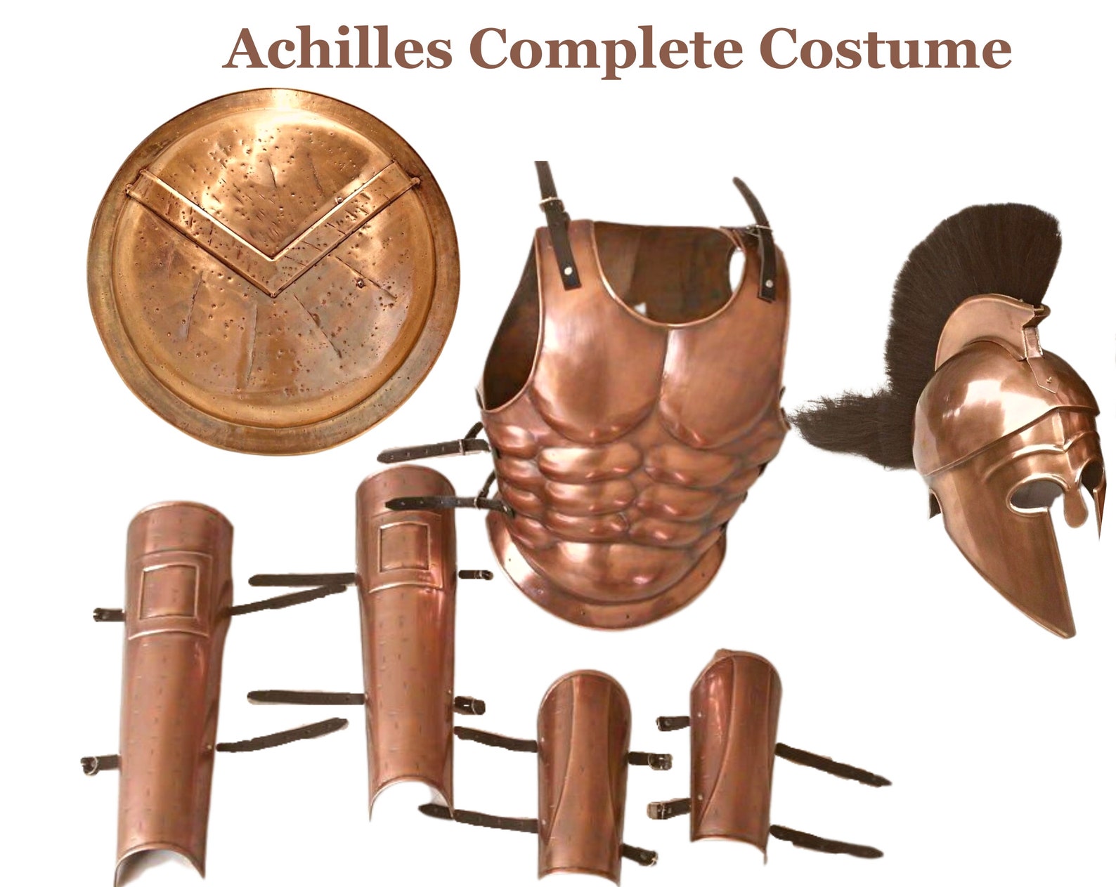 Greek Spartan & Achilles Troy Complete Costume, Hoplite Warrior Greaves ...