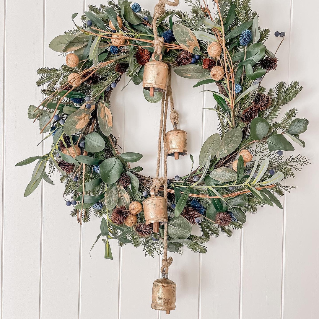 Rustic Gold Bells, Wreath Hanger, Christmas Holiday Decor, Noah Bells ...