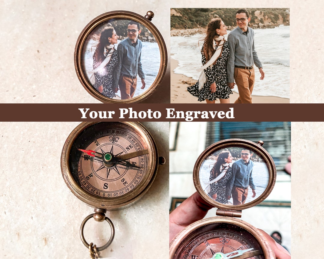 PHOT ENGRAVED COMPASS Gift, Wedding Gift, Anniversary Gift, Photo of ...