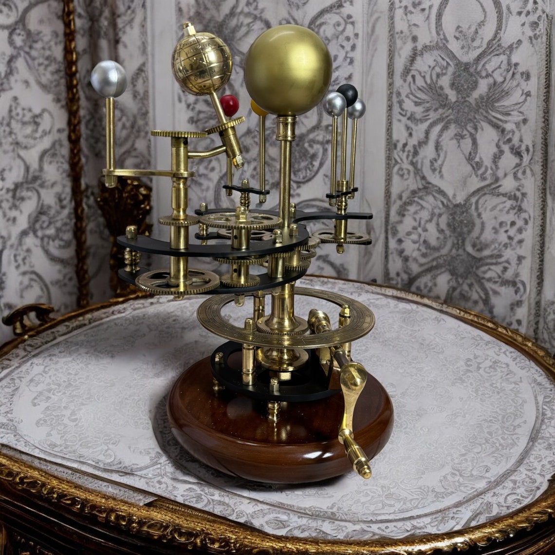 Antique Brass Orrery Solar System, Fully Functional Sun Earth Moon ...